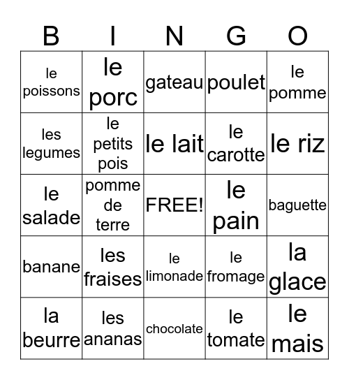 French Foods Bingo Card
