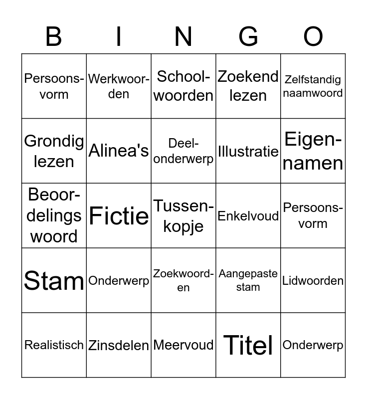 Bingo Nederlands Bingo Card