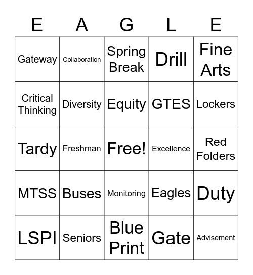 Faculty Meeting Bingo Card