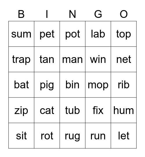 CVC Bingo Card