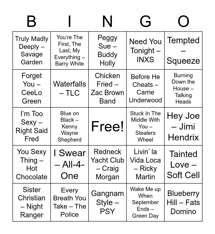 MUSIC BINGO #7 Bingo Card