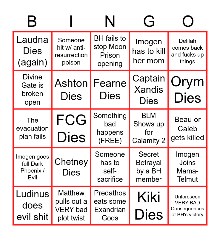 C3E51 - The Descent (The Bad Things happen Edition) Bingo Card