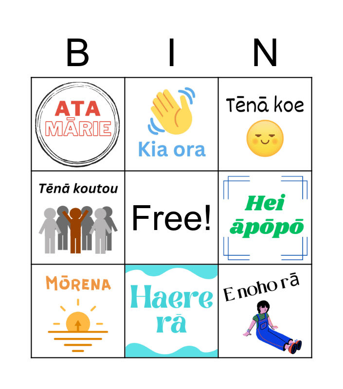 Māori Greetings and Farewells Bingo Card