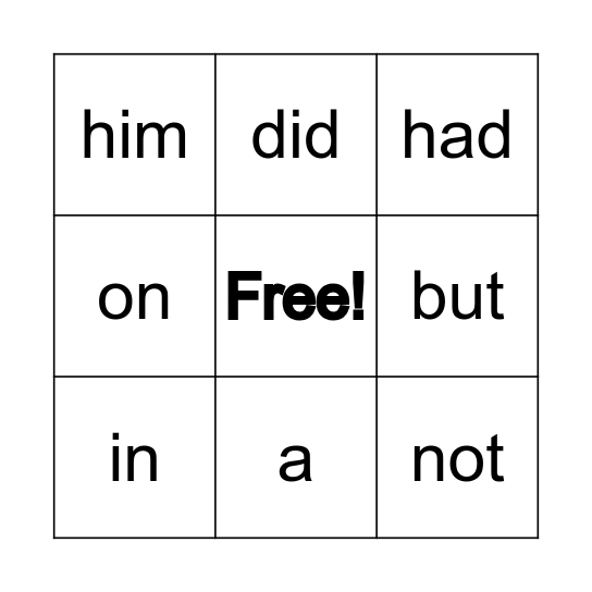 1st Grade Bingo Card