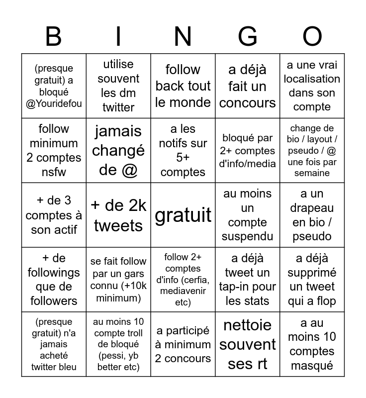 twitter bingo Card