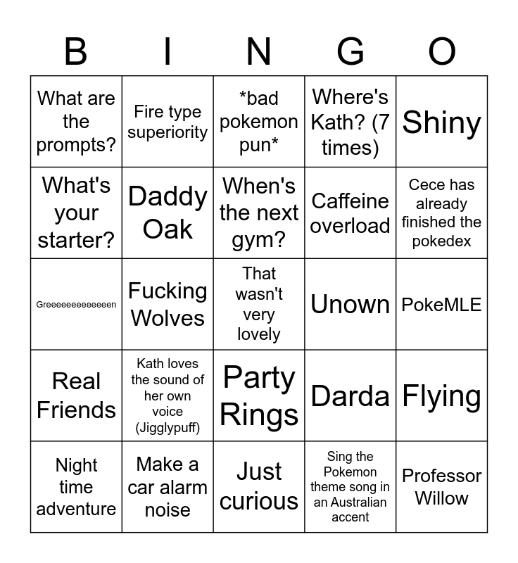 Violet Gym Bingo Card