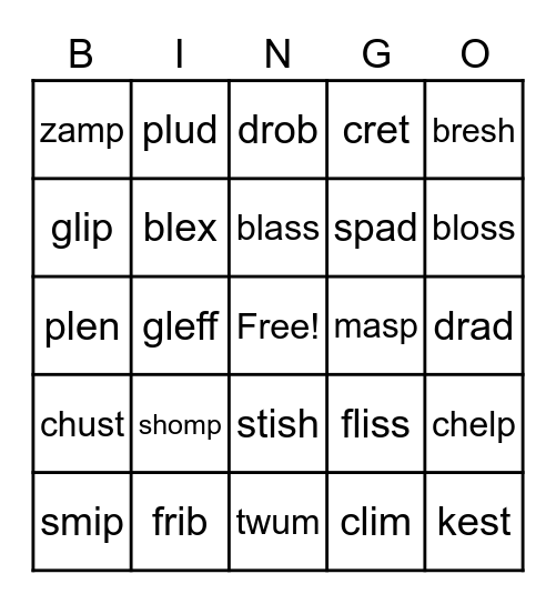 Nonsense Words Bingo Card