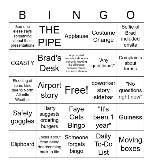 Tom's Card for Brad's Bingo Card