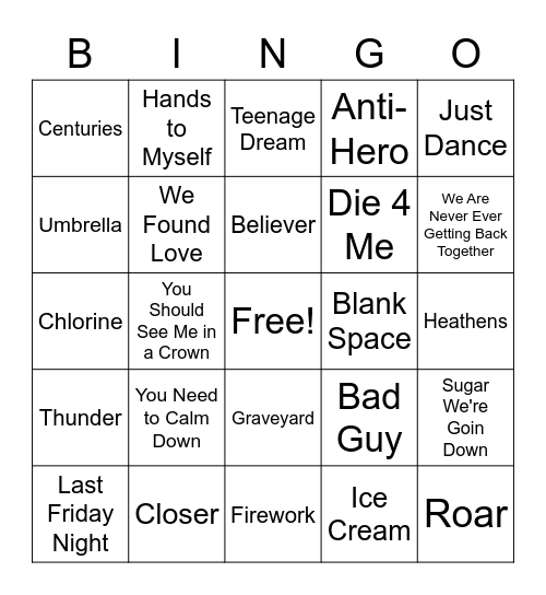 Sofie's 16th B-day BINGO Card