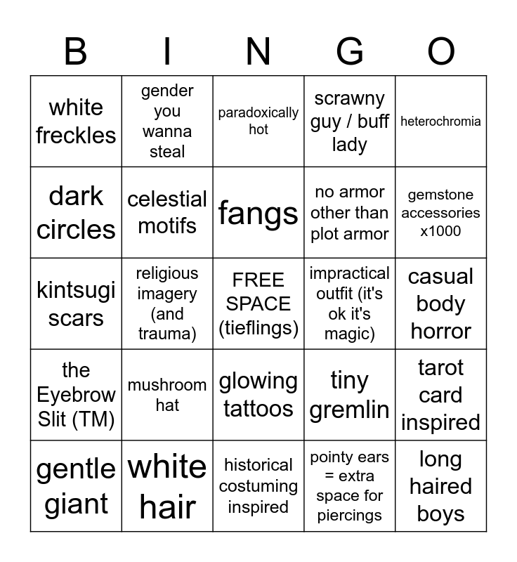 d&d character design Bingo Card
