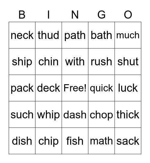 Digraph Bingo Card