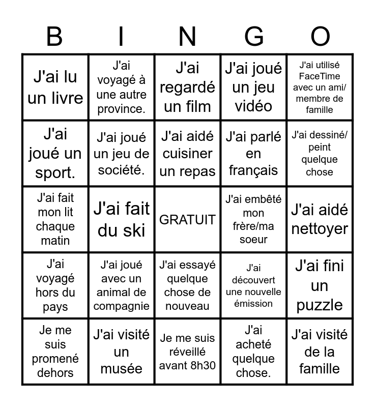 Semaine De Rel che Bingo Card Semaine De Rel che Bingo Card