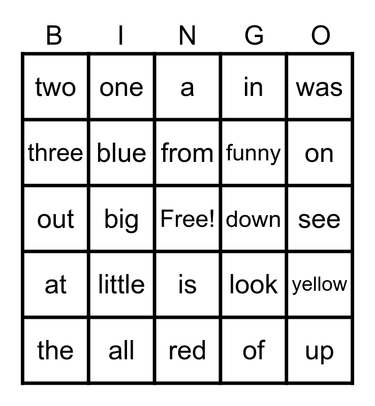 Tricky Word Bingo Card