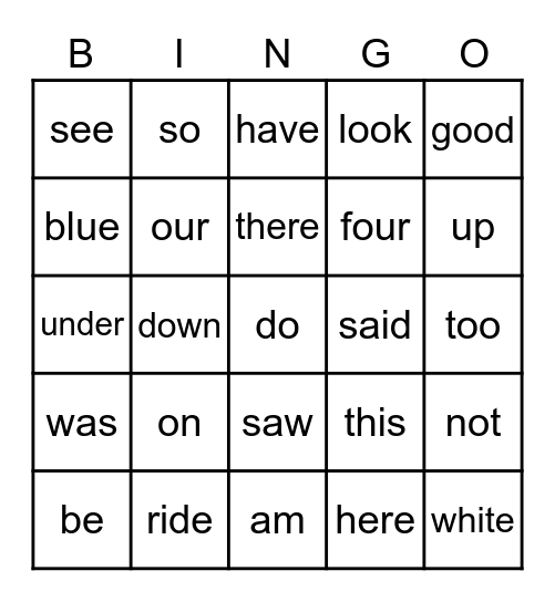 Sight Words Bingo Card