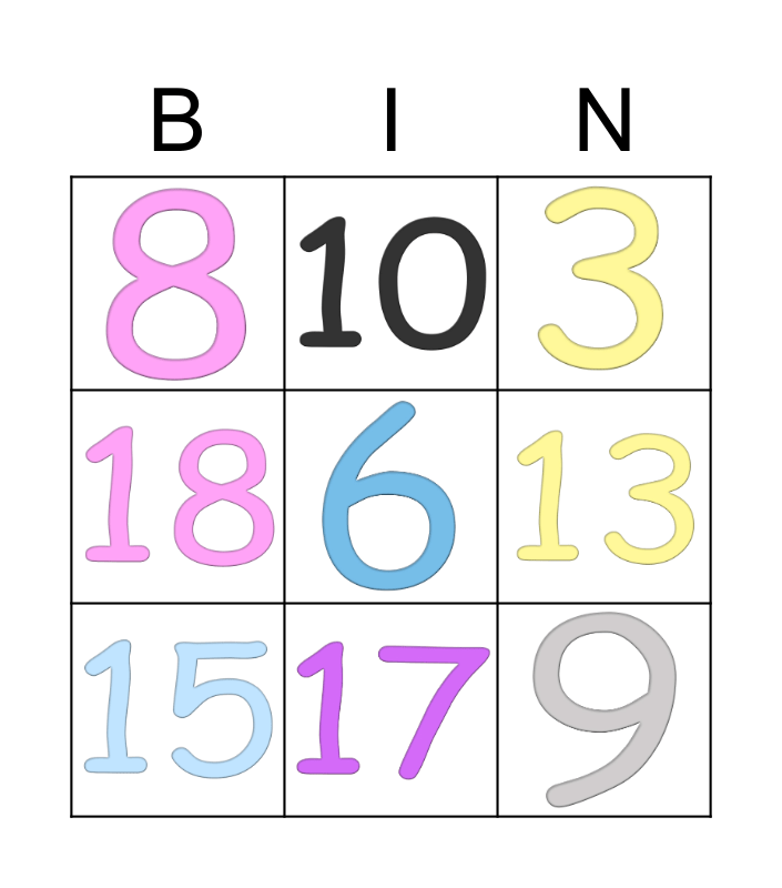 Numbers 1-20 Bingo Card