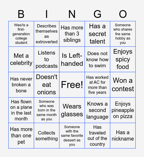 Human Bingo Card