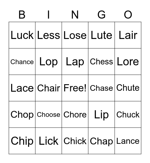 Ch/L Bingo Card