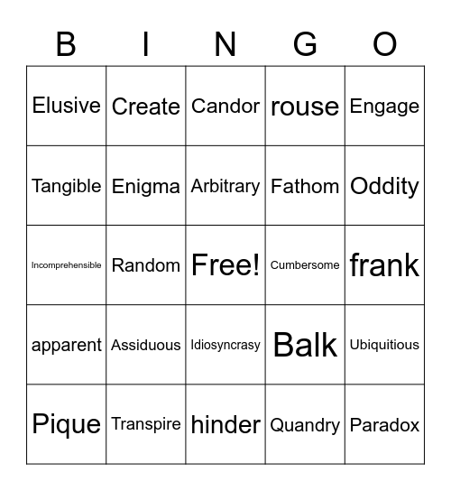 Vocab Review Bingo Card