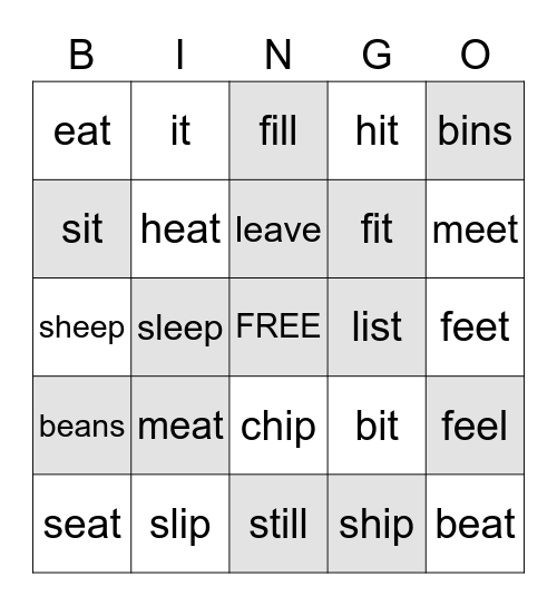 Minimal Pairs Bingo Card