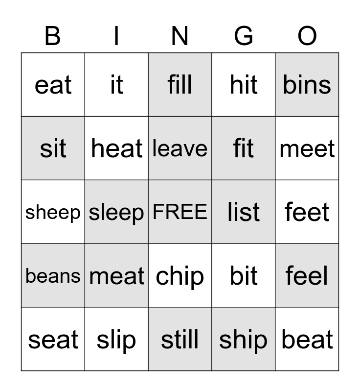 Minimal Pairs Bingo Card