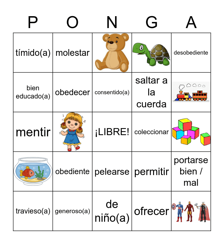 La niñez y los juguetes Bingo Card
