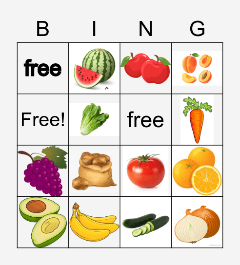 Frutas y verduras Bingo Card