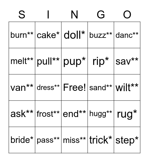 Suffix /ed/ and /s/ Bingo! Bingo Card