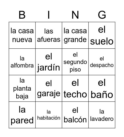 La Casa Bingo Card