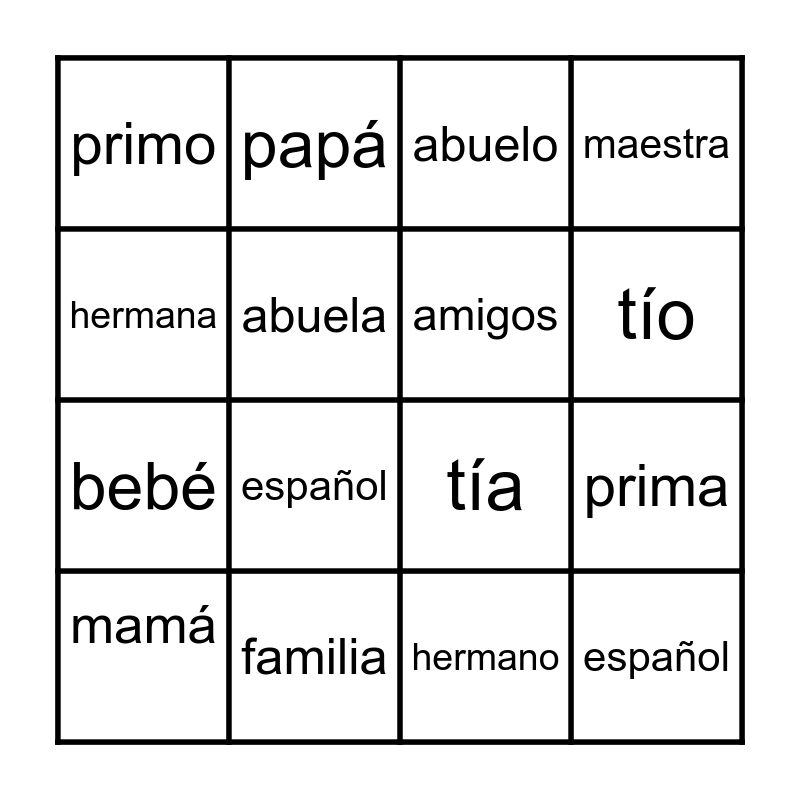 Lotería: La Familia Bingo Card