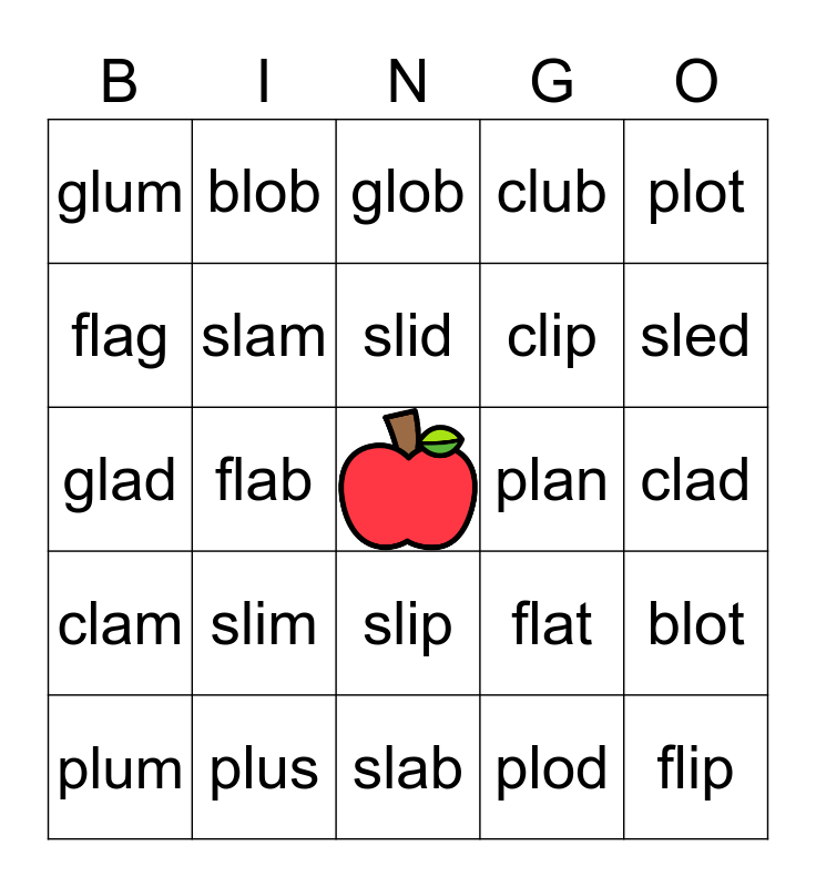 L-blend words Bingo Card