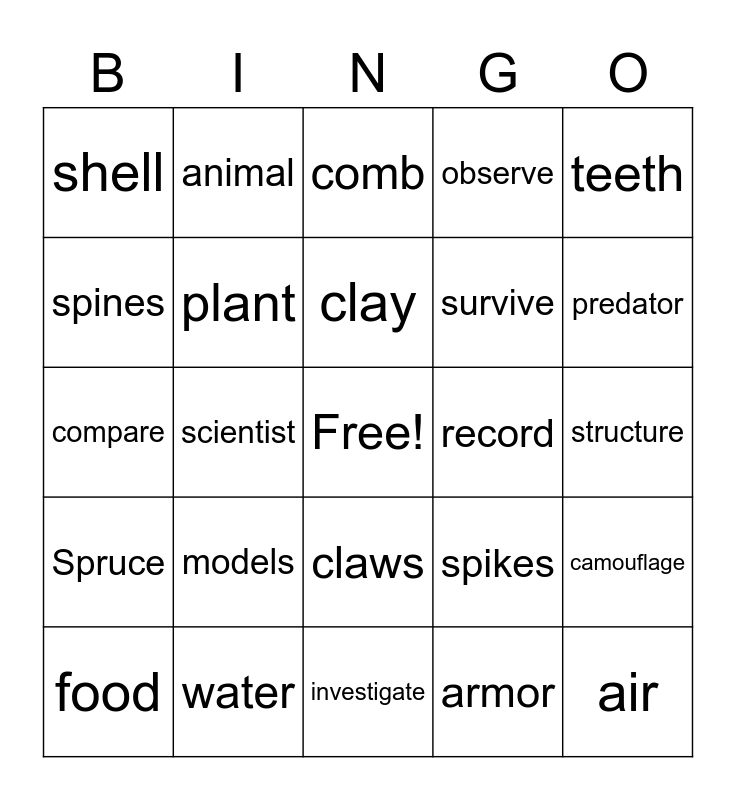 Plants and Animals Bingo Card