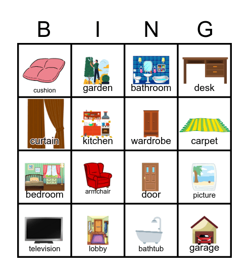 Parts of the House and Furniture Bingo Card