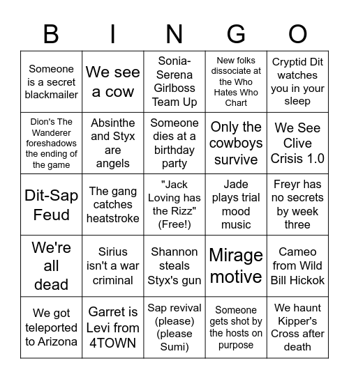 Kipper's Cross Prediction Board Bingo Card