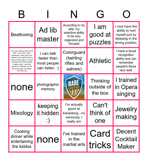 Hidden Talents Bingo Card
