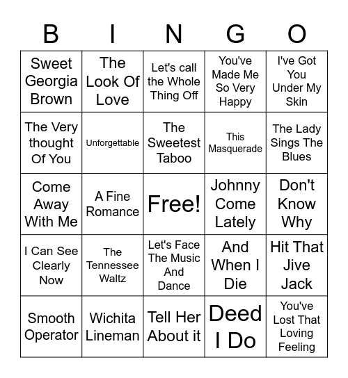 Jazz Blues Bingo Card Jazz Blues Bingo Card