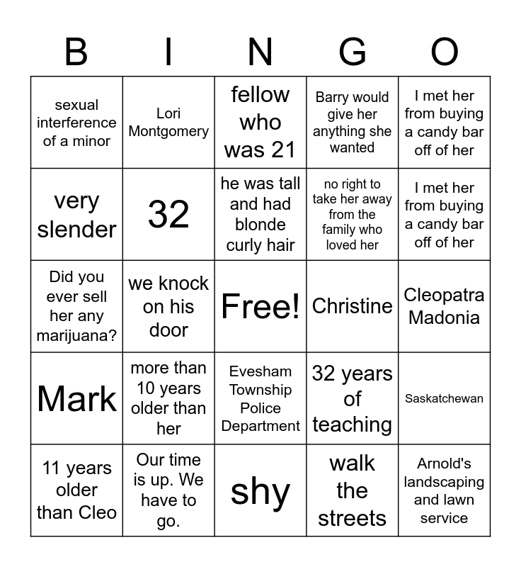 Finding Cleo Episode 10 Bingo Card