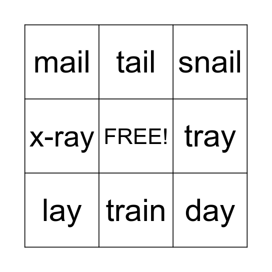 Long A (ai/ay) Bingo Card