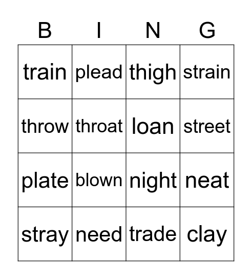Vowel Team Bingo Card