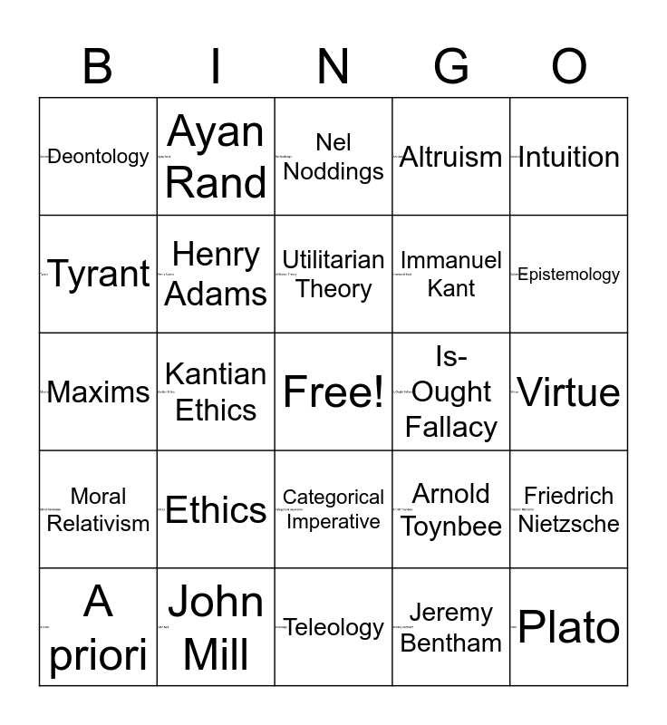 Intro to Philosophy: Chapter 5 Review Bingo Card