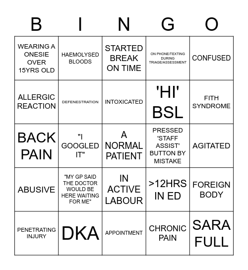 ED BINGO!!! Bingo Card