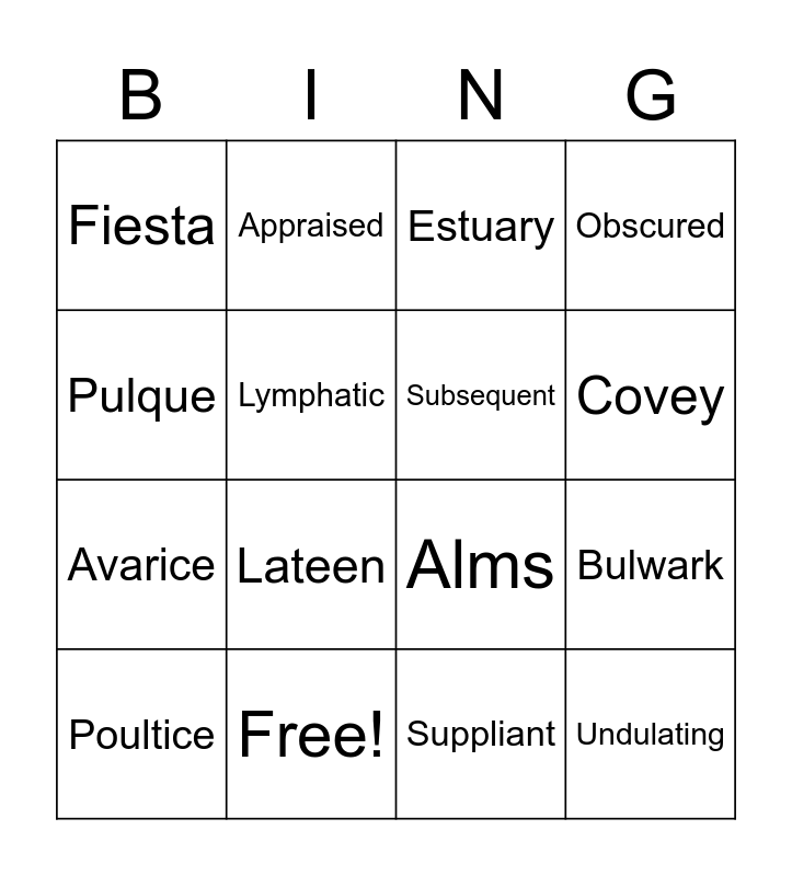 The Pearl Bingo Card