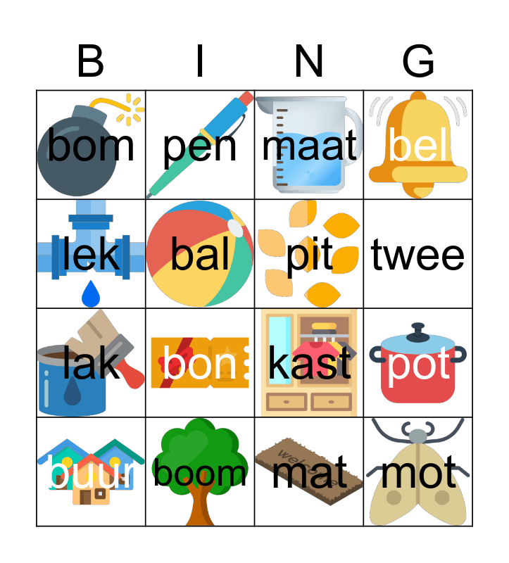 Lange en korte klanken Bingo Card
