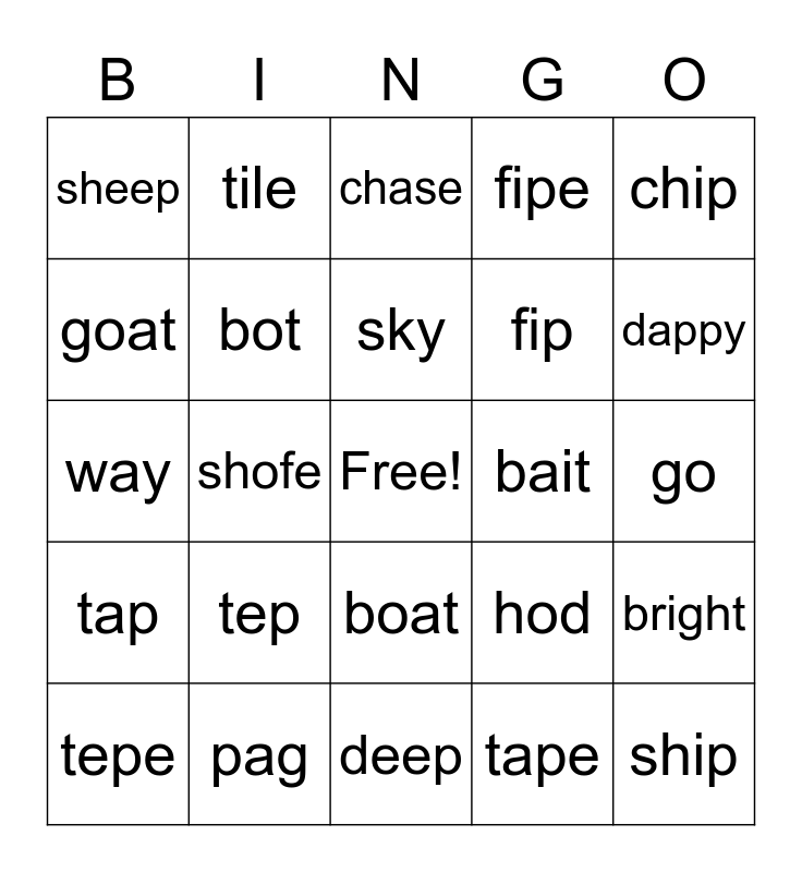 Phonics Bingo-Short/Long Vowels + Magic 'e' Bingo Card