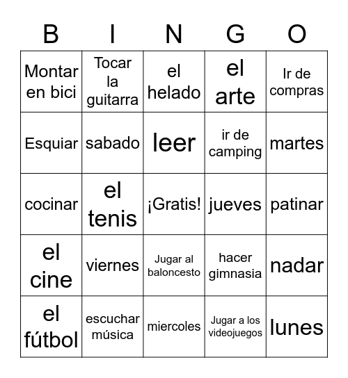 Aficiones Bingo Card