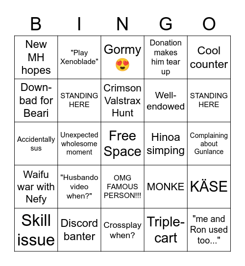 Arc Stream Bingo Card