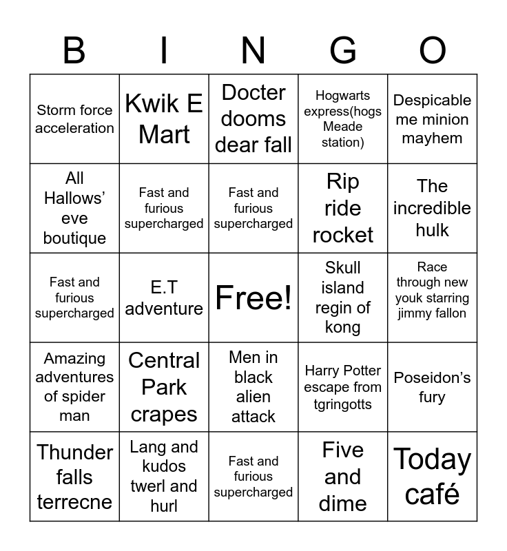Universal ride bingo/ mom picture bingo) Bingo Card