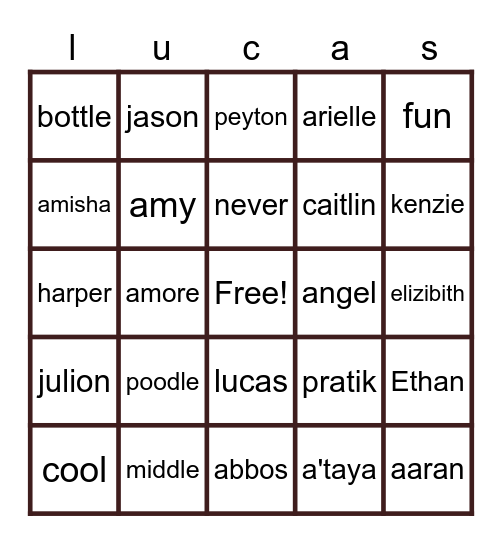 Untitled lucas Bingo Card