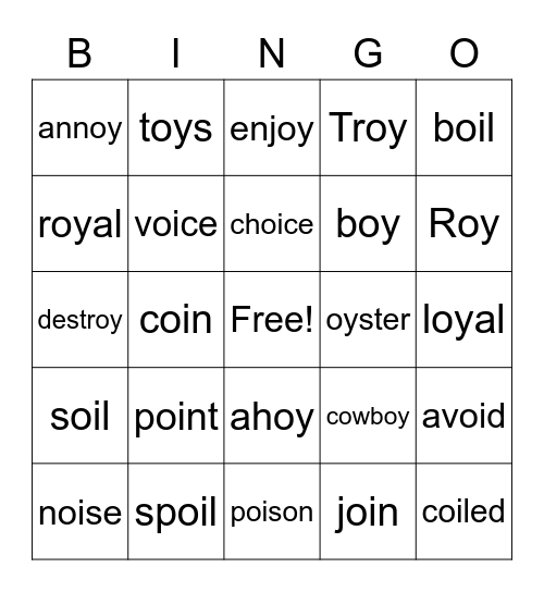 oi/oy words Bingo Card