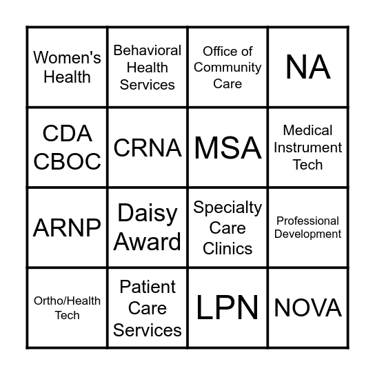 NURSES MONTH Bingo Card