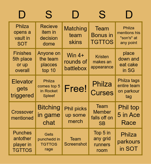 Orange Ocelots Bingo Card